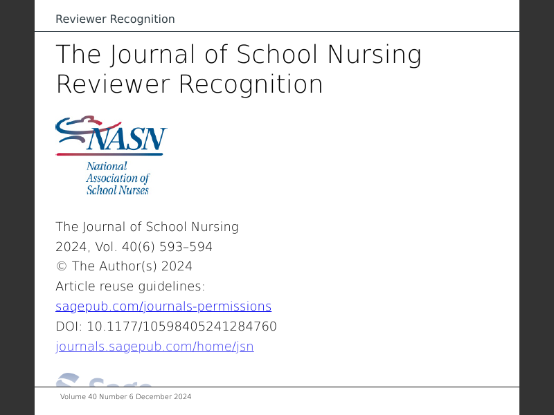 December 2024The Journal of School Nursing Reviewer Recognition
