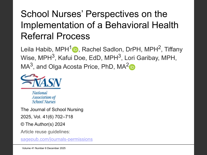 December 2025"School Nurses’ Perspectives on the Implementation of a ...