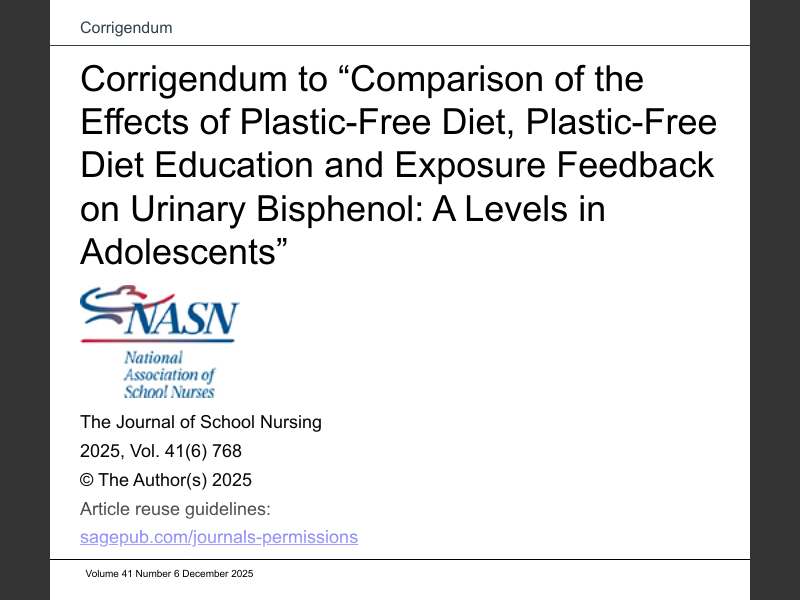 December 2025"Corrigendum to “Comparison of the Effects of Plastic-Free ...
