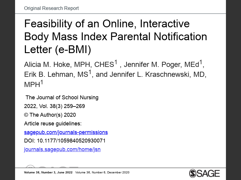 June 2022Feasibility of an Online, Interactive Body Mass Index Parental Notification Letter (e-BMI)