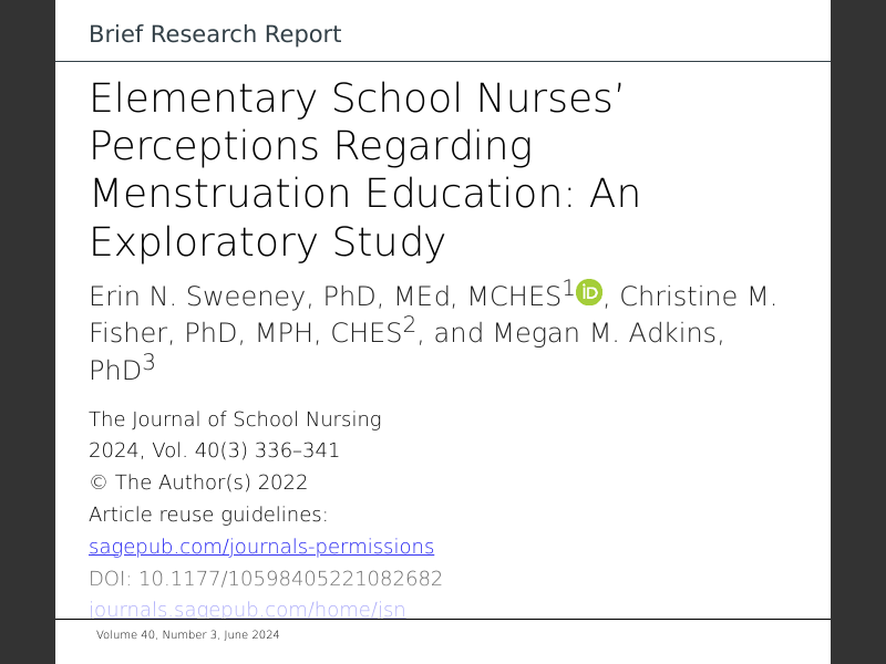 June 2024Elementary School Nurses’ Perceptions Regarding Menstruation ...