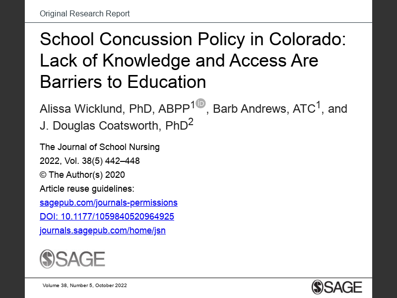 October 2022School Concussion Policy in Colorado: Lack of Knowledge and ...