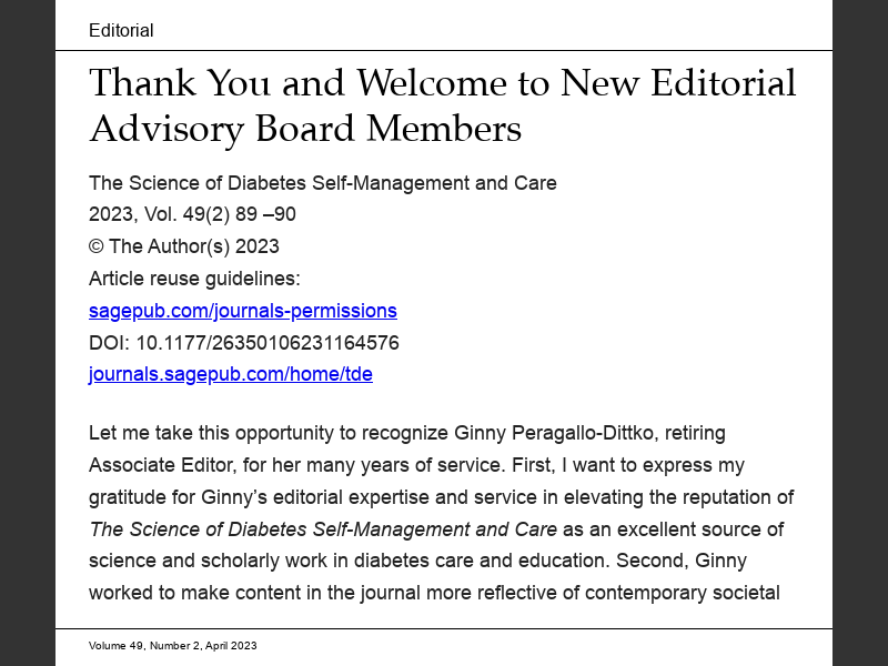 April 2023Editorial: Thank You and Welcome to New Editorial Advisory Board Members