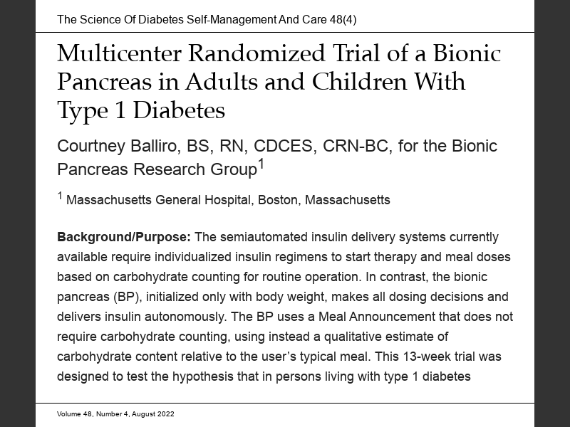 August 2022Abstracts: Multicenter Randomized Trial of a Bionic Pancreas ...