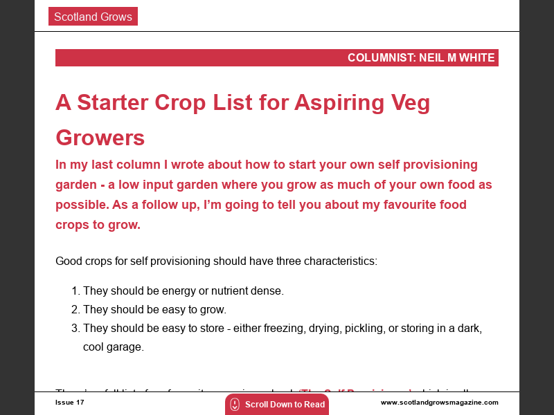 Issue 17Starter Crop List for Aspiring Veg Growers
