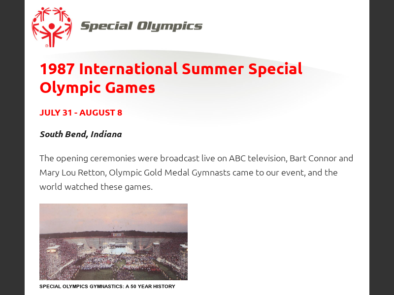 Special Olympics Gymnastics: A 50 Year History1987 - International ...