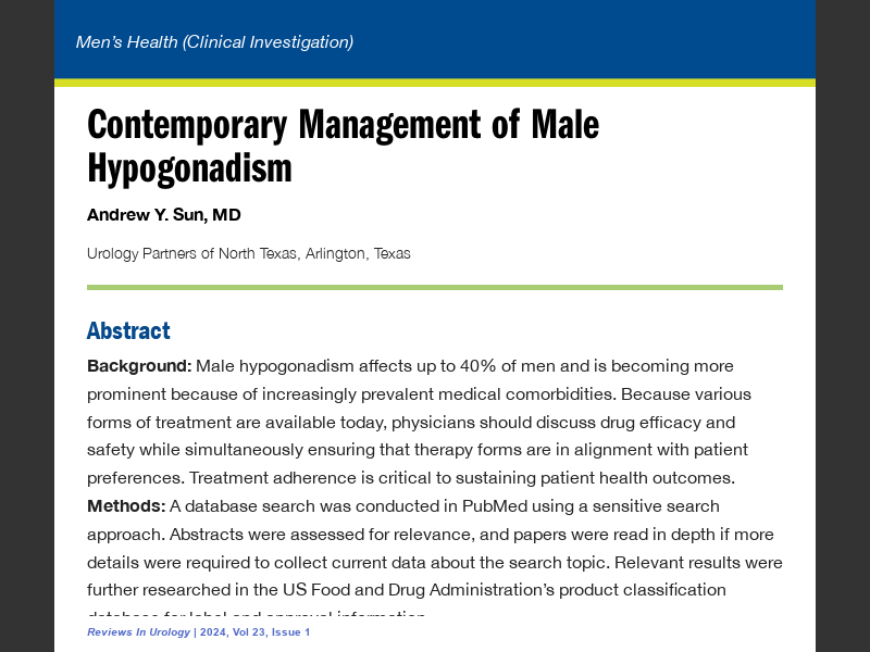 Reviews in Urology Volume 23, Issue 1 2024Contemporary Hypogonadism ...