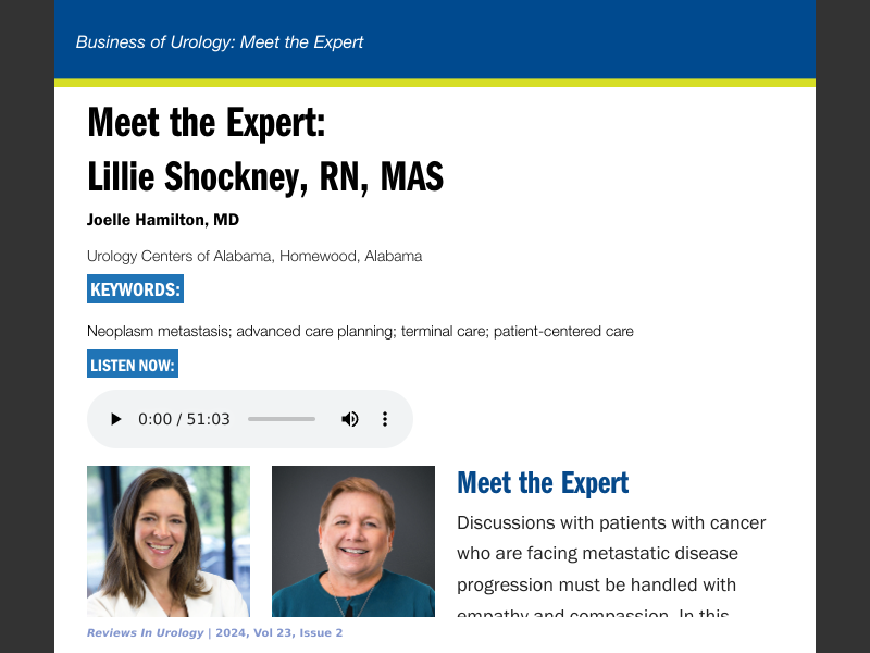 Reviews in Urology Volume 23, Issue 2 2024Meet the Expert: Lillie ...