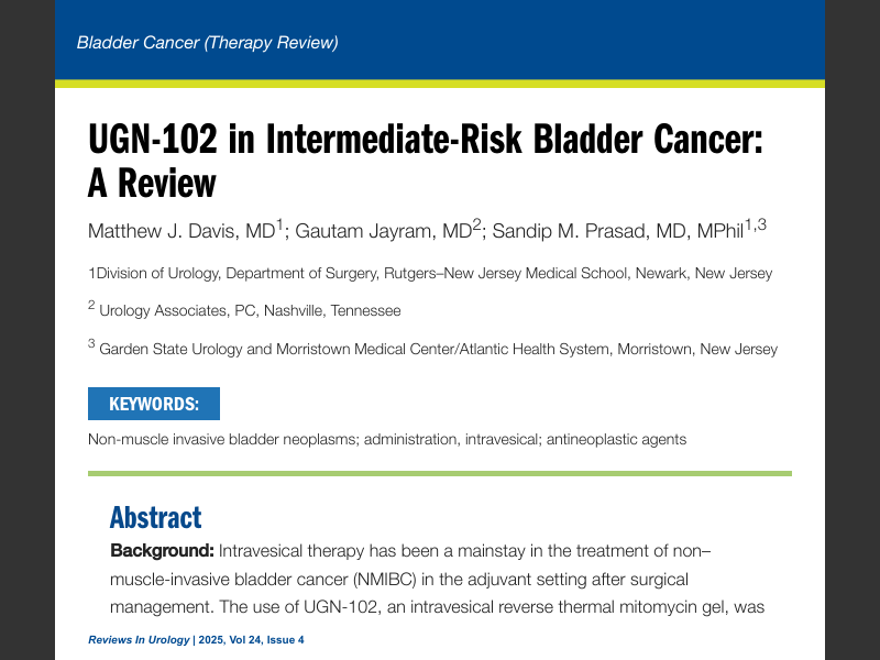 Reviews in Urology Volume 24, Issue 4 2025UGN-102 in Intermediate-Risk ...