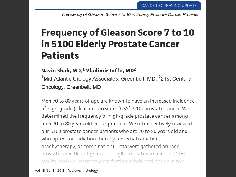 Reviews in Urology Volume 18, No. 4 2016Frequency of Gleason Score 7 to ...