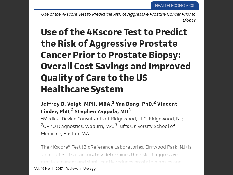 Reviews in Urology Volume 19, No. 1 2017Use of the 4Kscore Test to ...