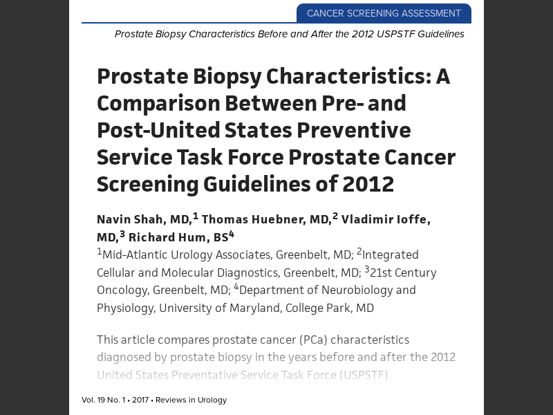 Reviews in Urology Volume 19, No. 1 2017Prostate Biopsy Characteristics ...