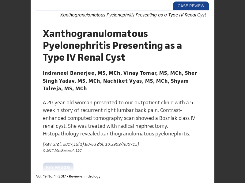 Reviews in Urology Volume 19, No. 1 2017Xanthogranulomatous ...