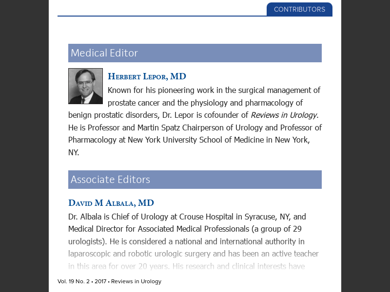 Reviews in Urology Volume 19, No. 2 2017Contributors