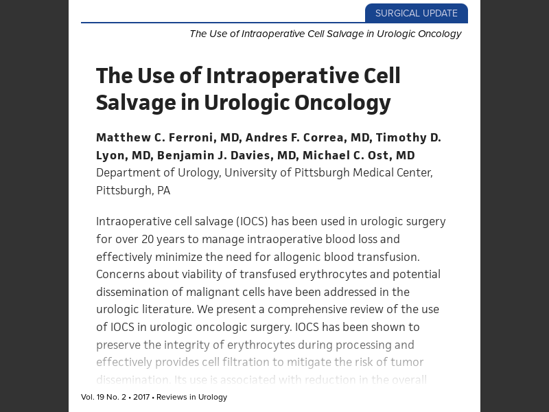 Reviews in Urology Volume 19, No. 2 2017The Use of Intraoperative Cell ...