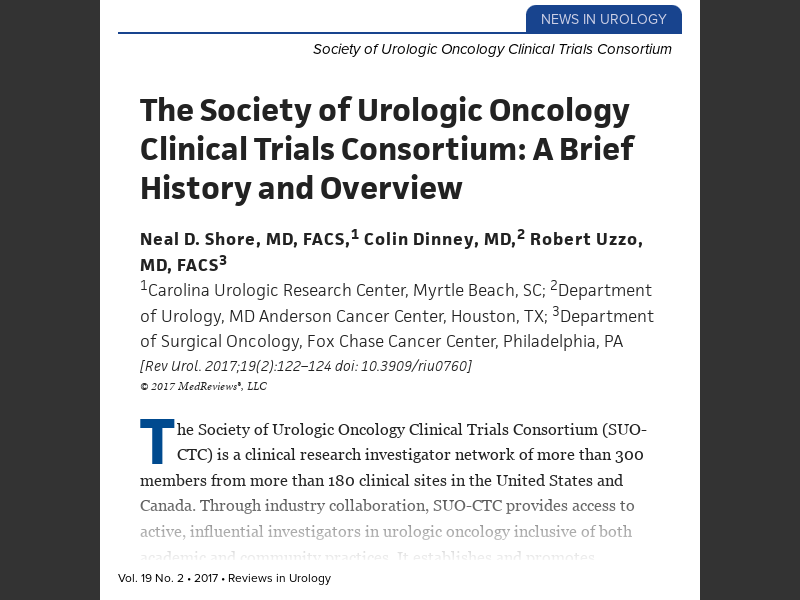 Reviews in Urology Volume 19, No. 2 2017The Society of Urologic Oncology Clinical Trials ...
