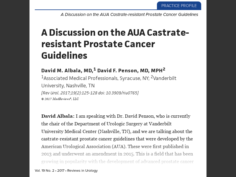 Reviews in Urology Volume 19, No. 2 2017A Discussion on the AUA ...