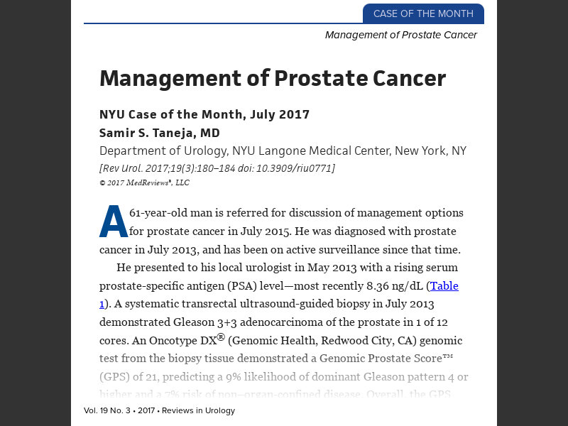 Reviews in Urology Volume 19, No. 3 2017Management of Prostate Cancer