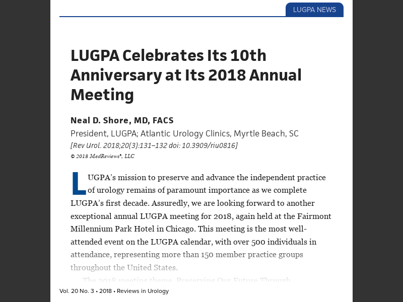 Reviews in Urology Volume 20, No. 3 2018LUGPA Celebrates Its 10th ...