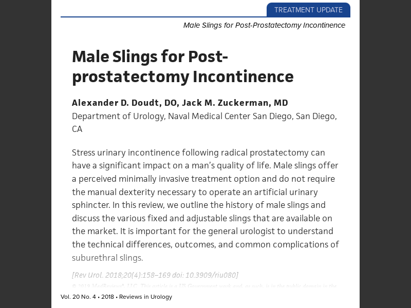 Reviews in Urology Volume 20, No. 4 2018Male Slings for Post ...