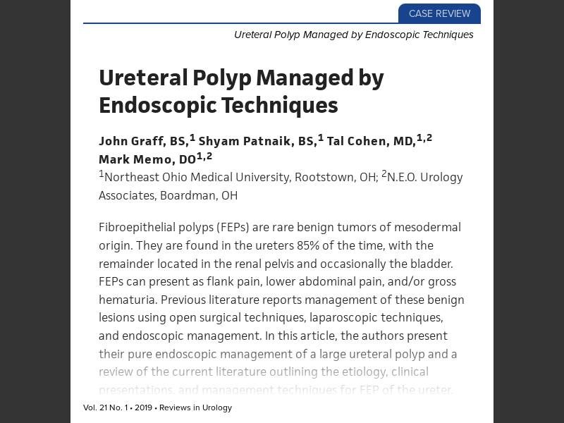 Reviews in Urology Volume 21, No. 1 2019Ureteral Polyp Managed by ...