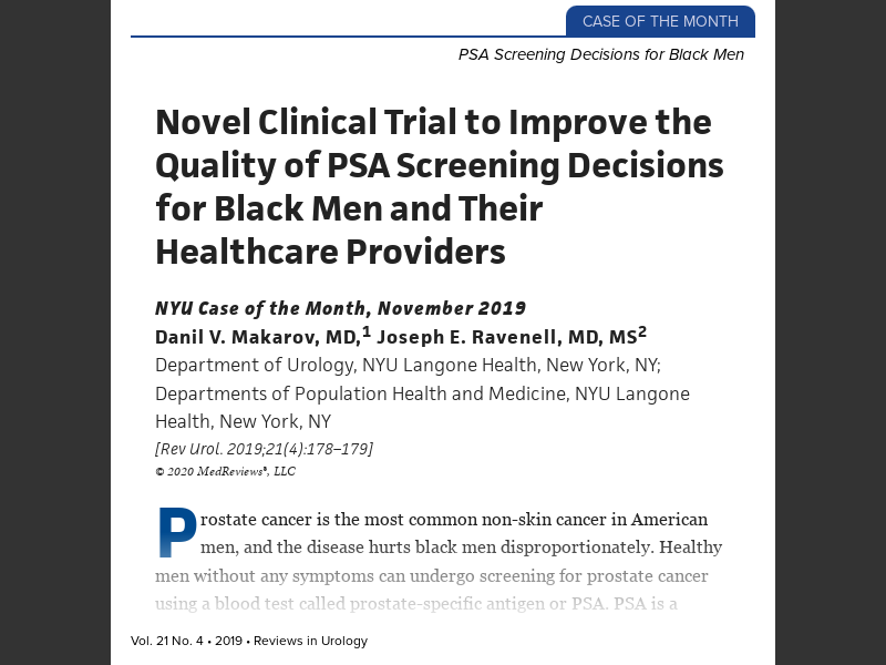 Reviews in Urology Volume 21, No. 4 2019Novel Clinical Trial to Improve ...