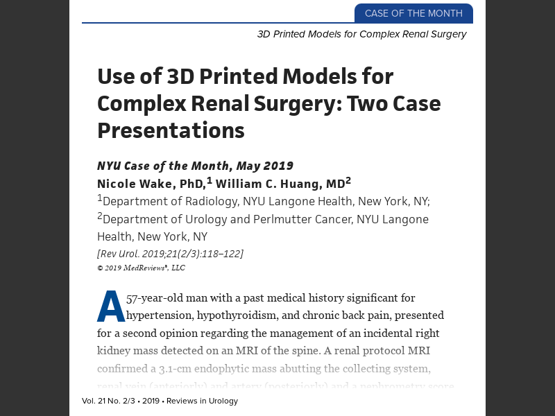 Reviews in Urology Volume 21, Nos. 2/3 2019Use of 3D Printed Models for ...