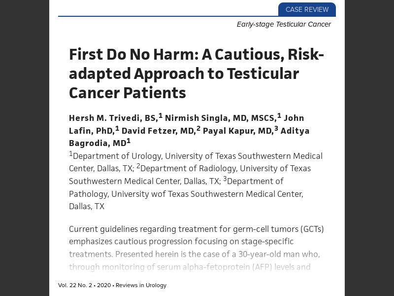 Reviews in Urology Volume 22, No. 2 2020First Do No Harm: A Cautious ...