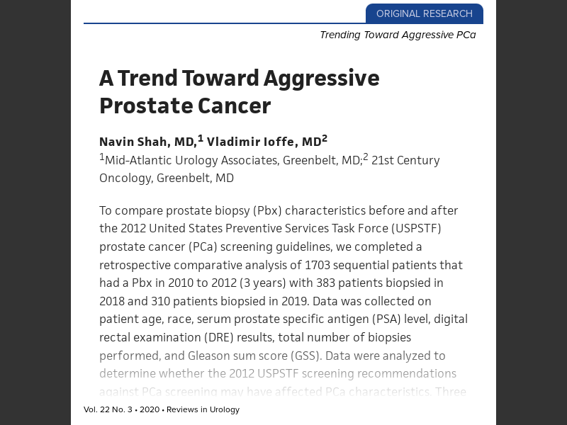 Reviews in Urology Volume 22, No. 3 2020A Trend Toward Aggressive ...
