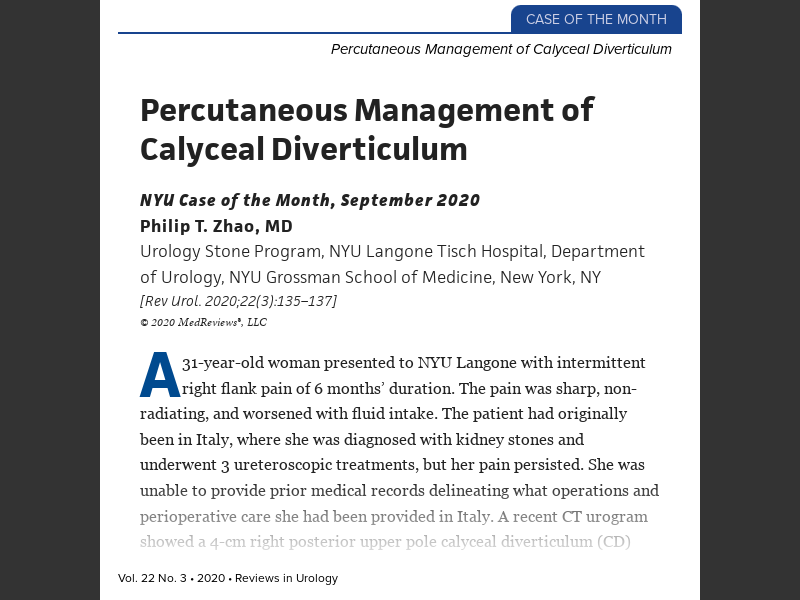 Reviews in Urology Volume 22, No. 3 2020Percutaneous Management of ...