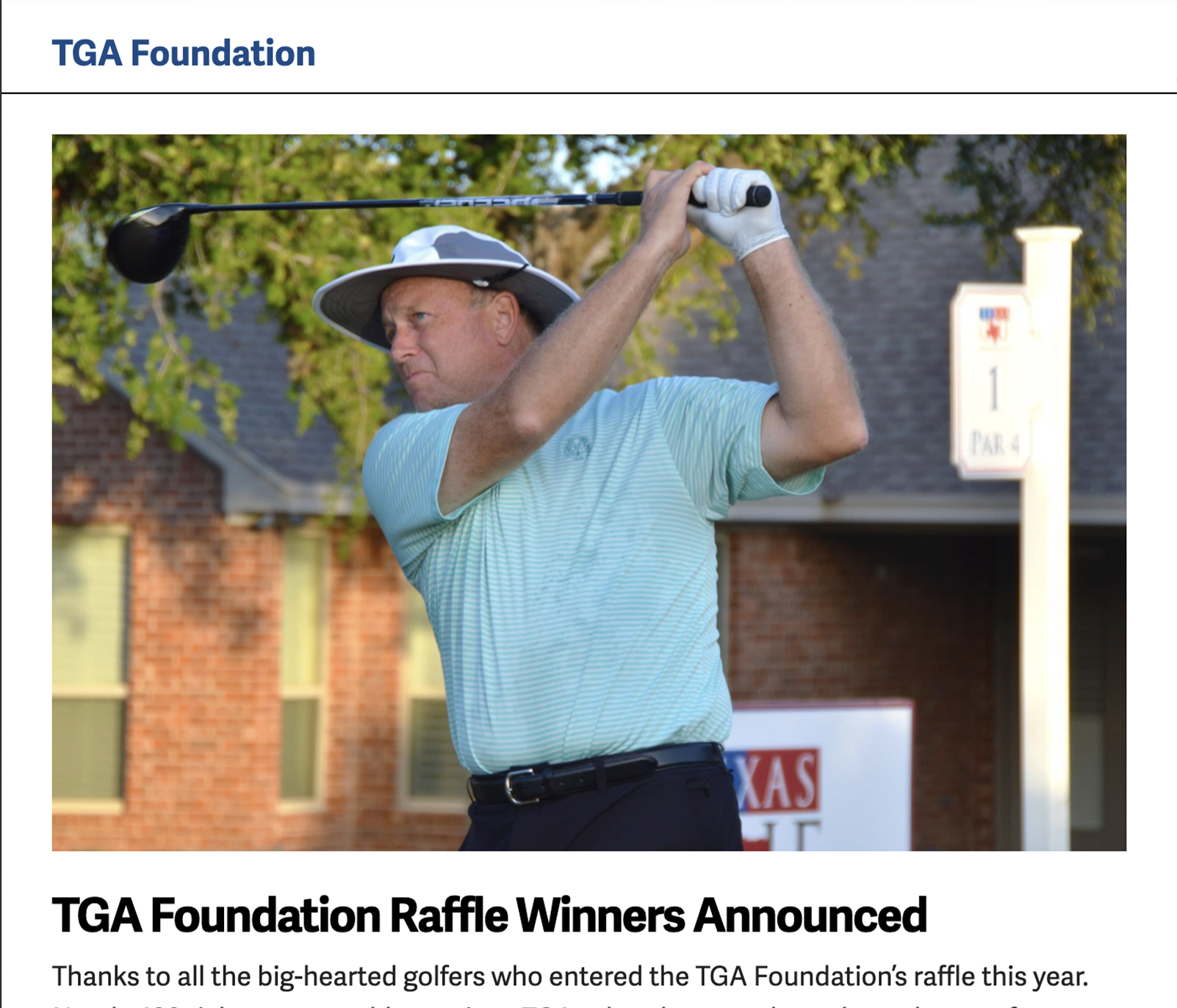 December 2021TGA Foundation: Raffle Winners