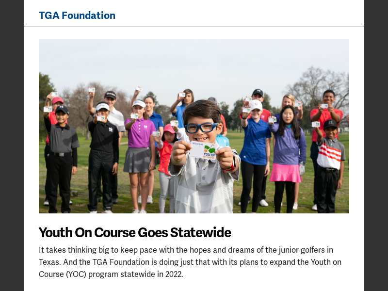February 2022TGA Foundation: Growth of Youth on Course
