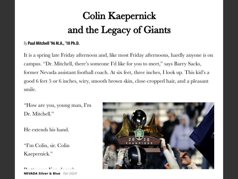 Silver & Blue - Fall 2024Colin Kaepernick and the Legacy of Giants