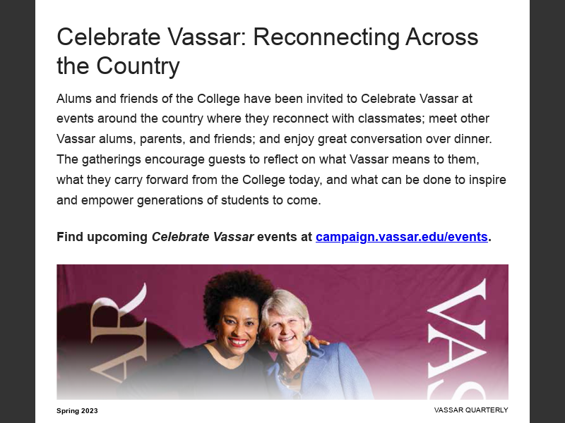 Spring 2023Celebrate Vassar: Reconnecting Across the Country